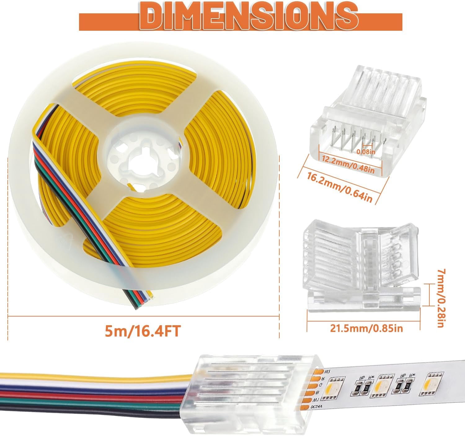 EFEMF-10 Pack LED Strip Connector RGB Lights Adapter Lighting Pin ...