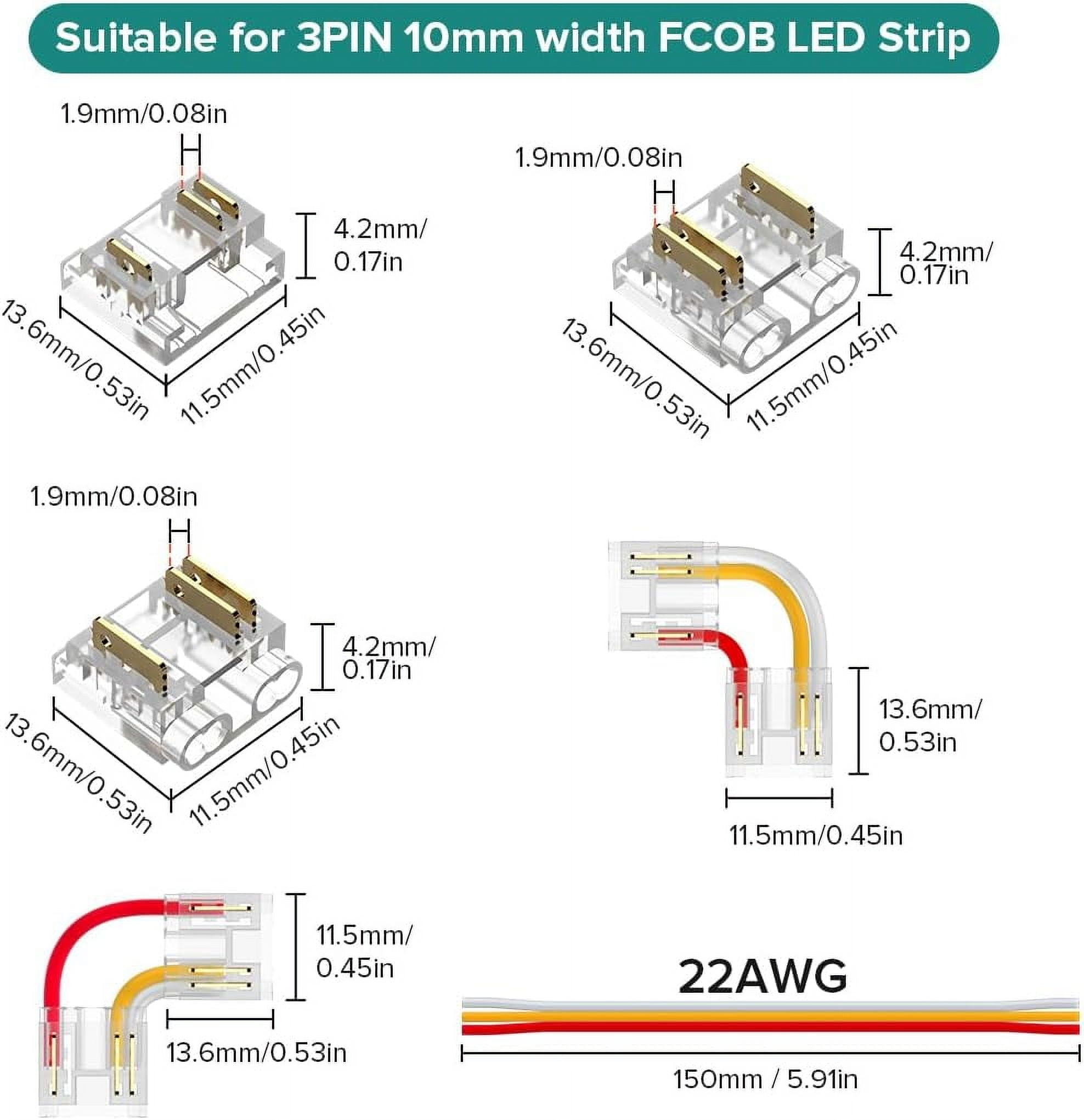 EFEMF-10mm COB 3Pin Connectors Kit for RGB Smart IC WS2811 630LED/m ...