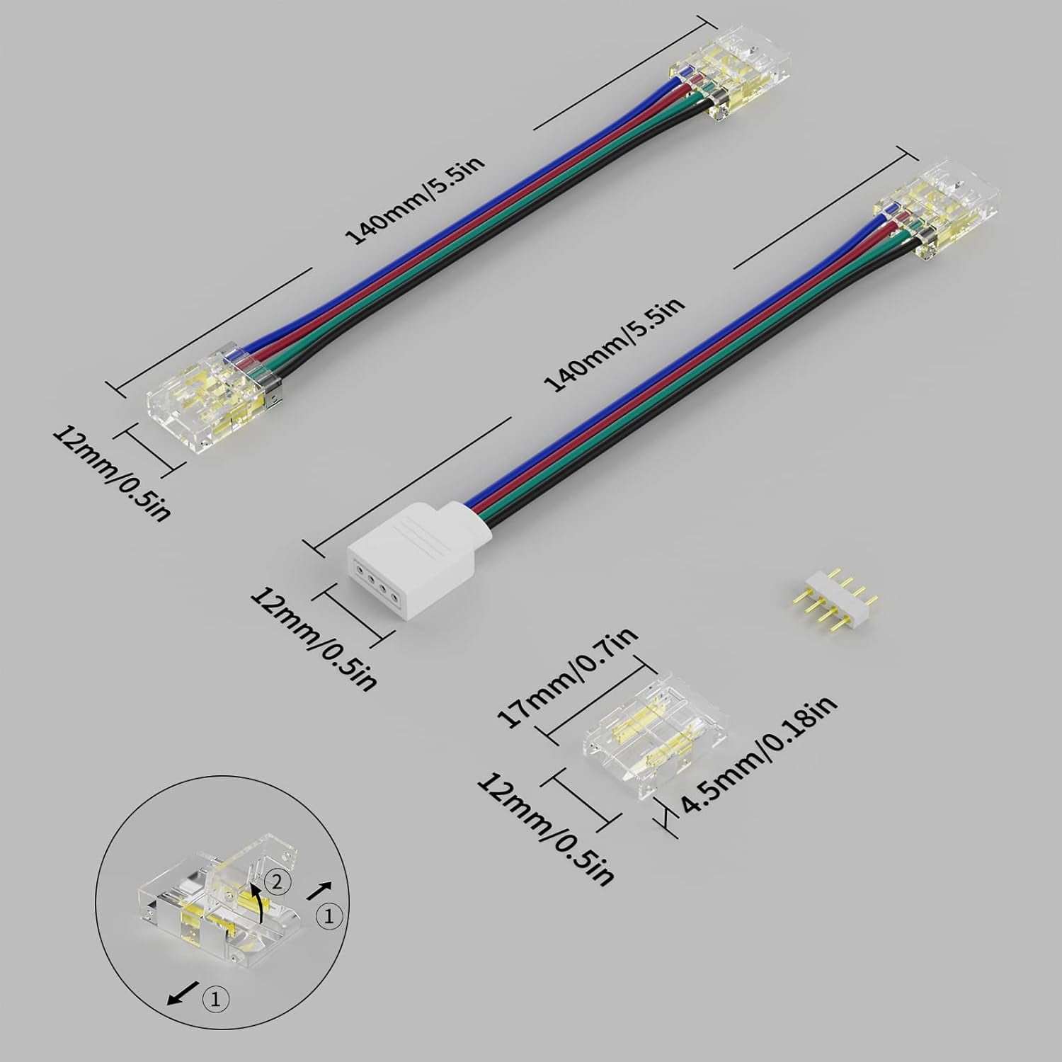 EFEMF-10mm Connectors for COB RGB LED Strip Lights 4 Pin,4pcs ...