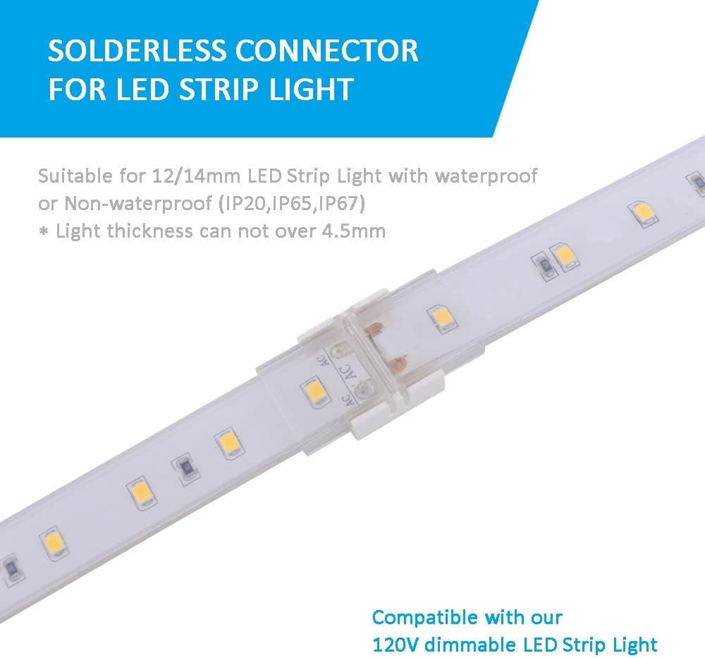 EFEMF-12mm Connector for LED Strip Light, 2PIN Solderless Connector for ...