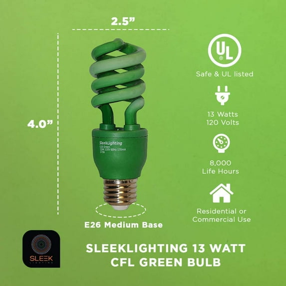 EFEMF-13 Watt Green Spiral CFL Light Bulb- UL Approved- General Purpose ...