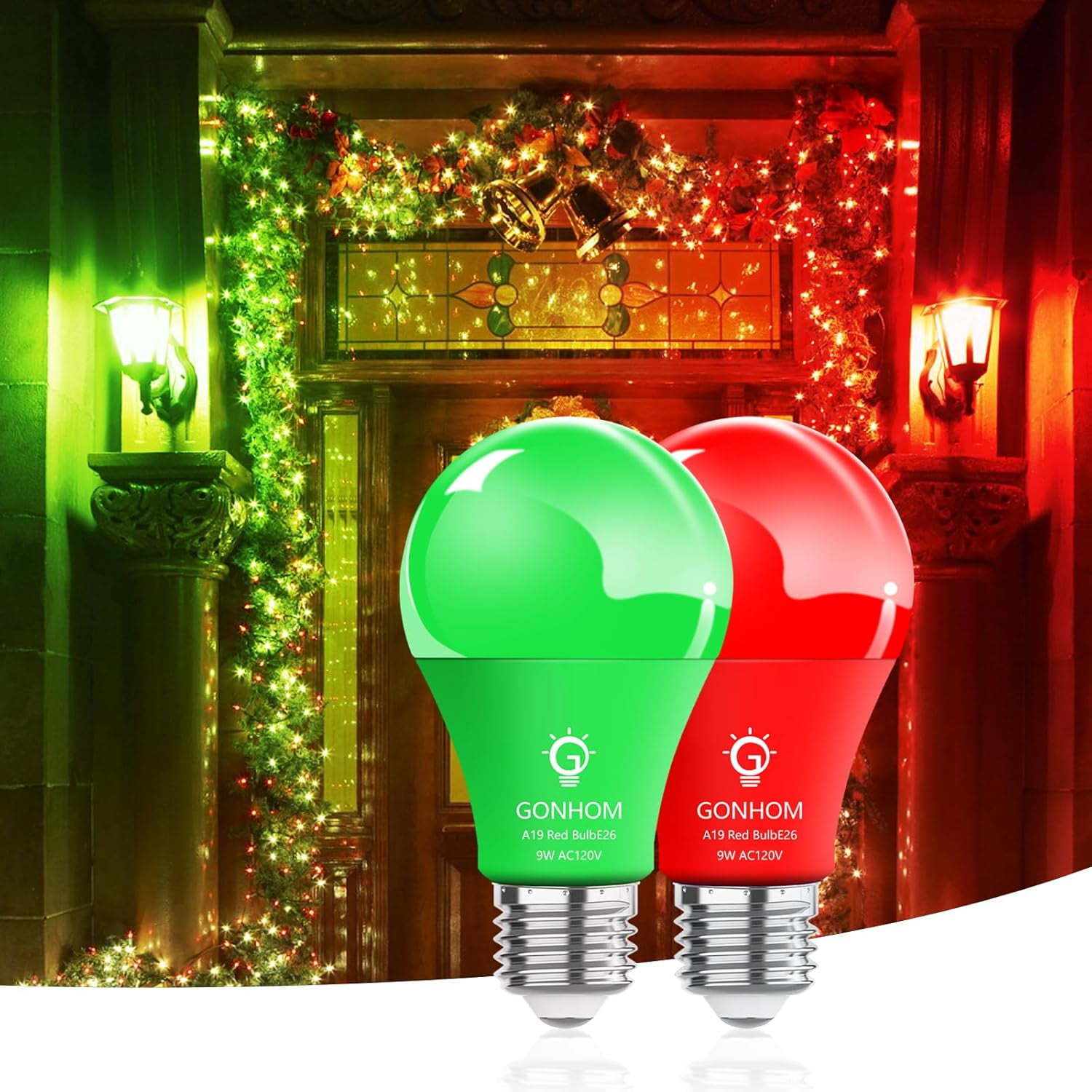 EFEMF-2 Pack A19 LED Red Green Light Bulb,9 Watt Red Lights Equivalent ...