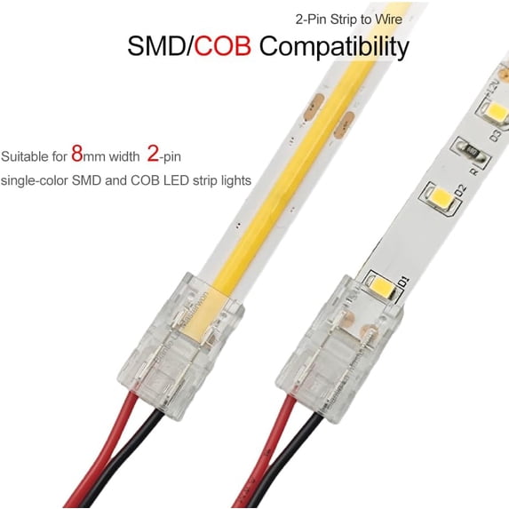 EFEMF-2-Pin 8mm LED Strip Connector, Solderless Quick Connect Clip for ...