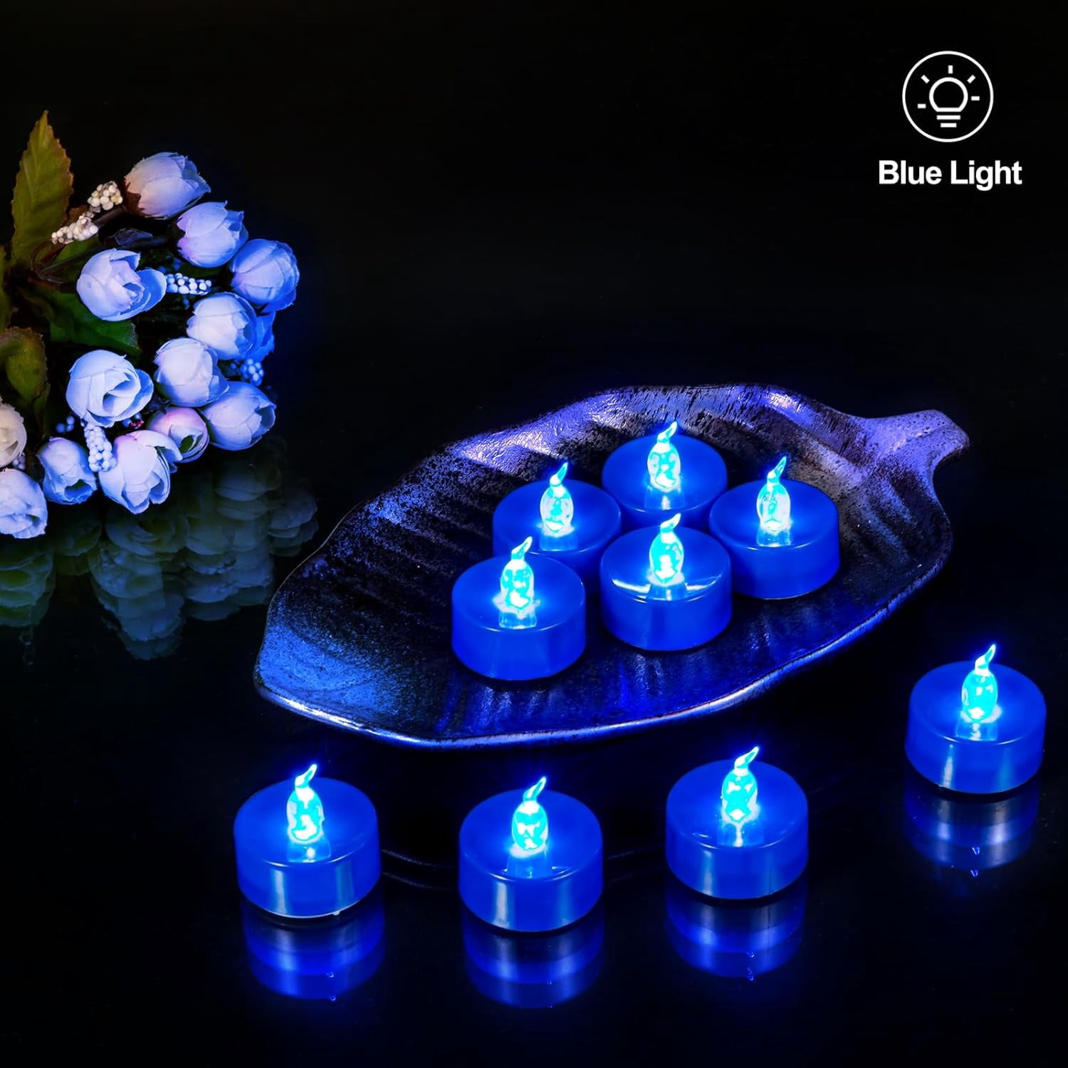 EFEMF-24 PCS Blue Flickering Flame Tea Lights (Blue LED Light Source ...