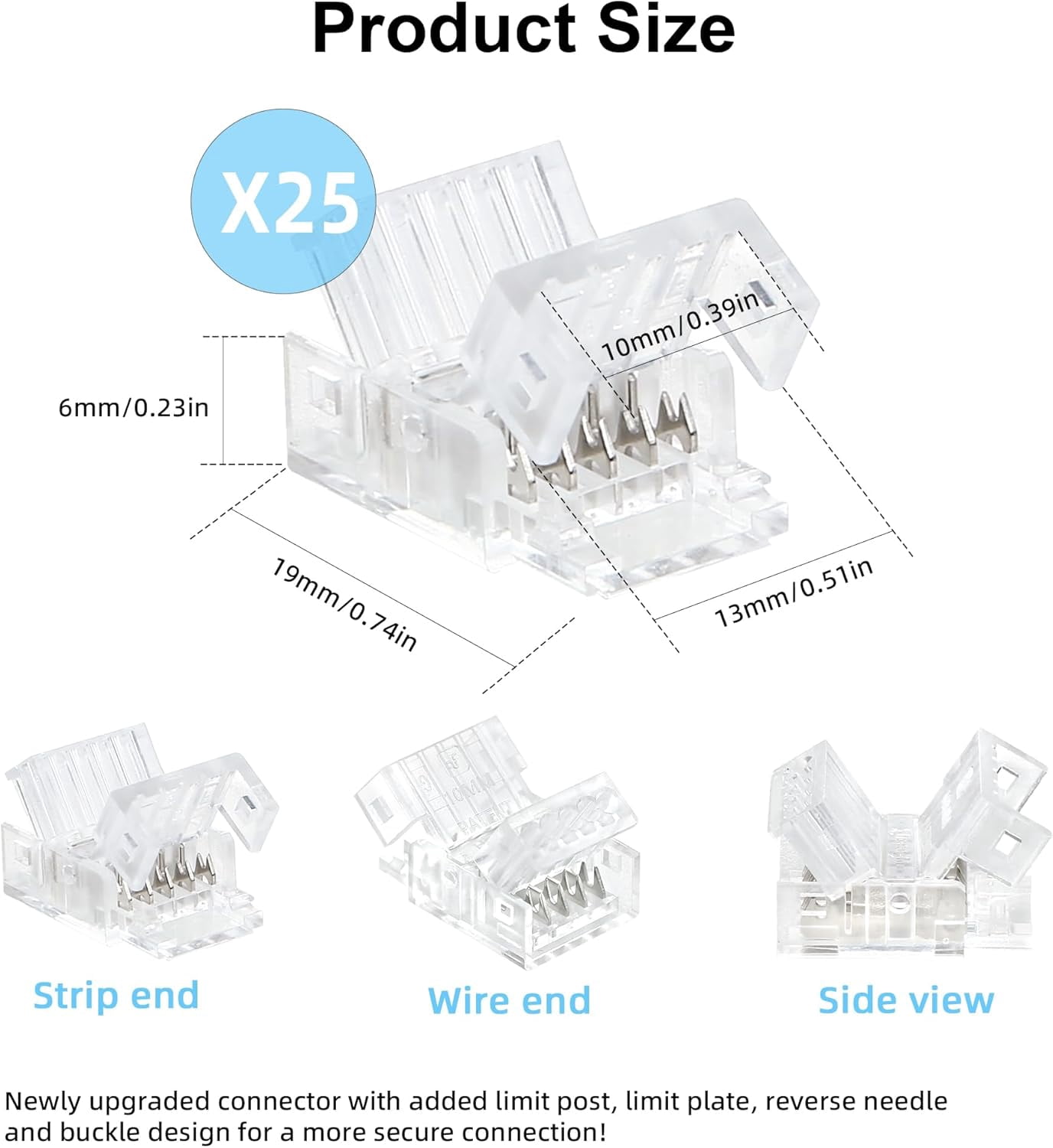 EFEMF-25 Packs 5-Pin LED Strip Connector 10mm Solderless Strip to Wire ...