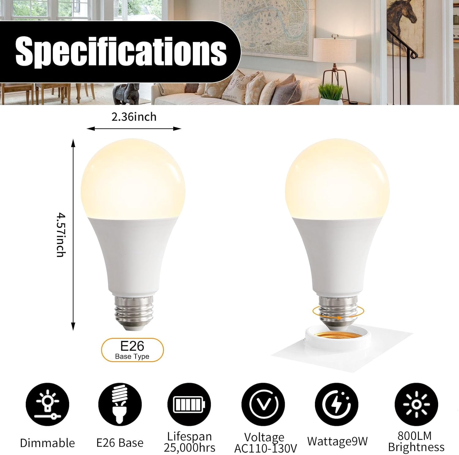 EFEMF-2Pack A19 LED Light Bulbs with Remote Control, 9W 800LM Smart ...