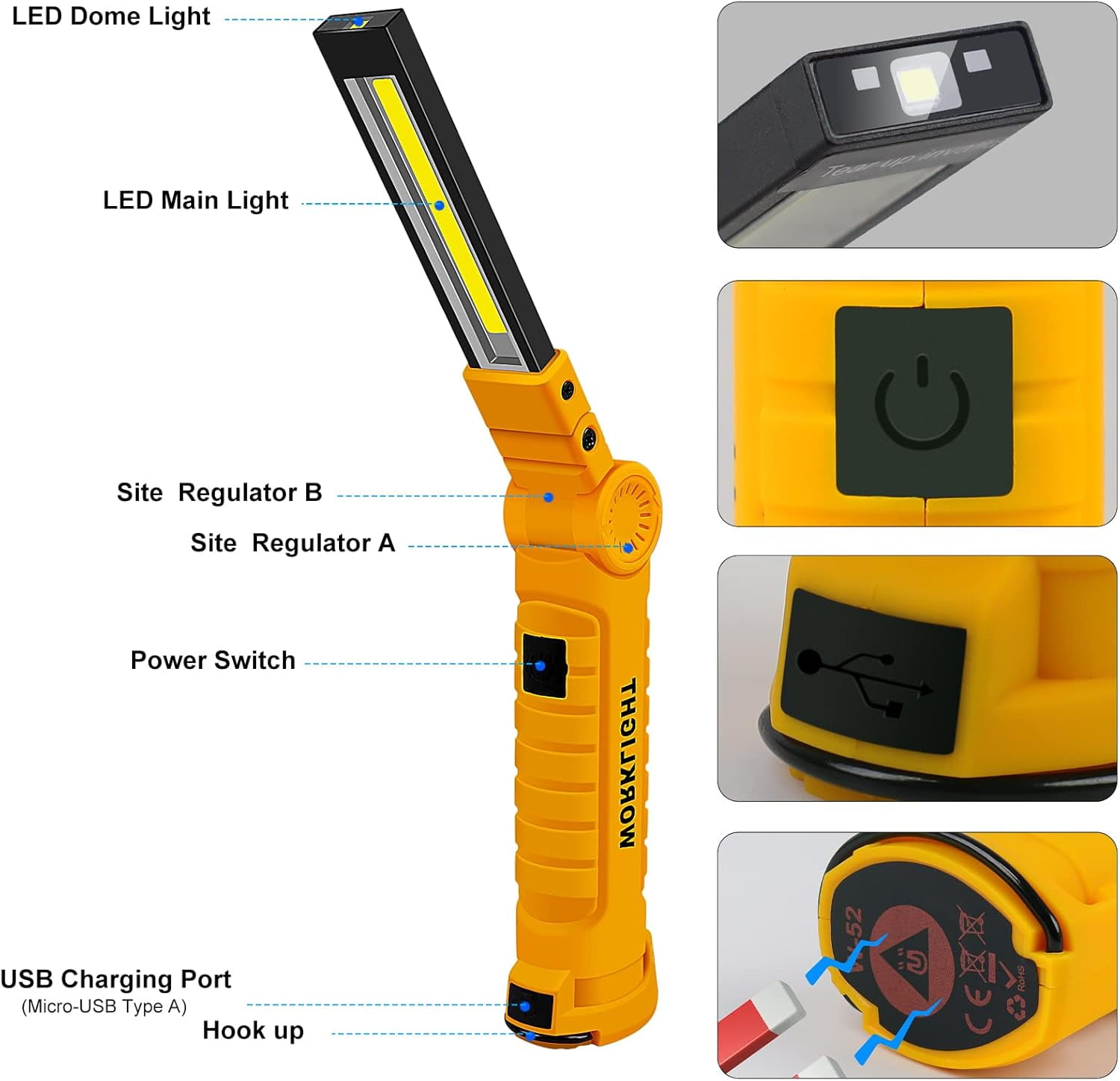 EFEMF-2Pack LED Work Light, USB Rechargeable COB Light with Magnetic ...
