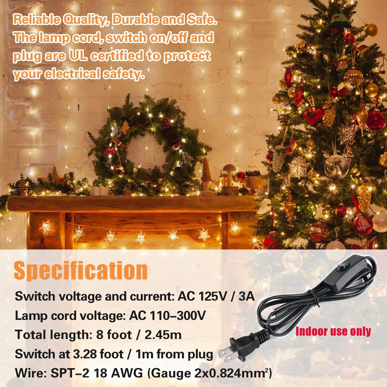EFEMF-2Pcs 8FT Lamp Cord with Switch Replacement Lamp Cord Switch Set ...
