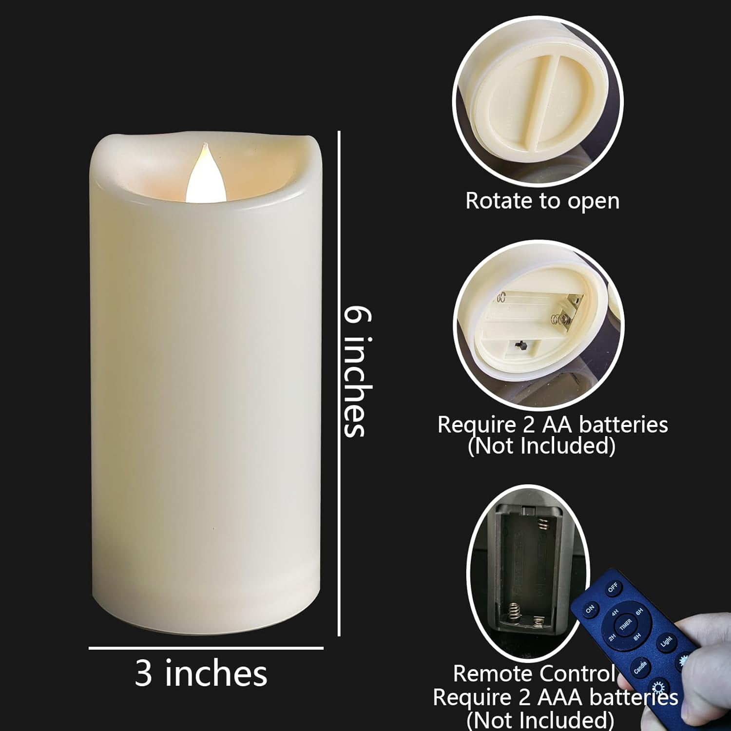EFEMF-3"x6" Outdoor Waterproof Candles LED Battery Operated Candles ...