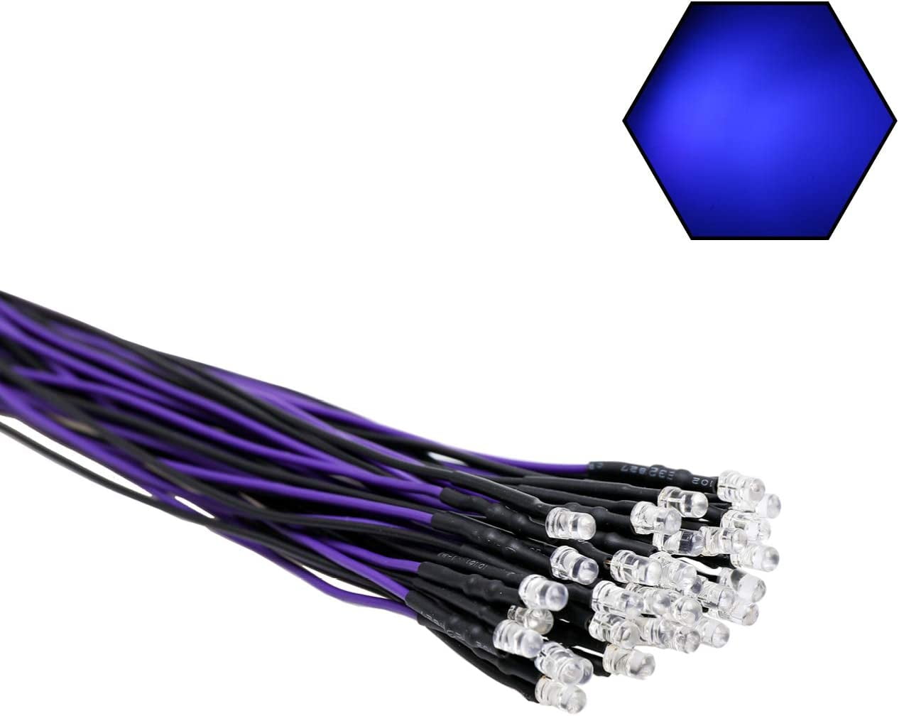 EFEMF-30pcs 12 Volt 3mm UV LED Lights Emitting Diodes Pre Wired 7.9 ...