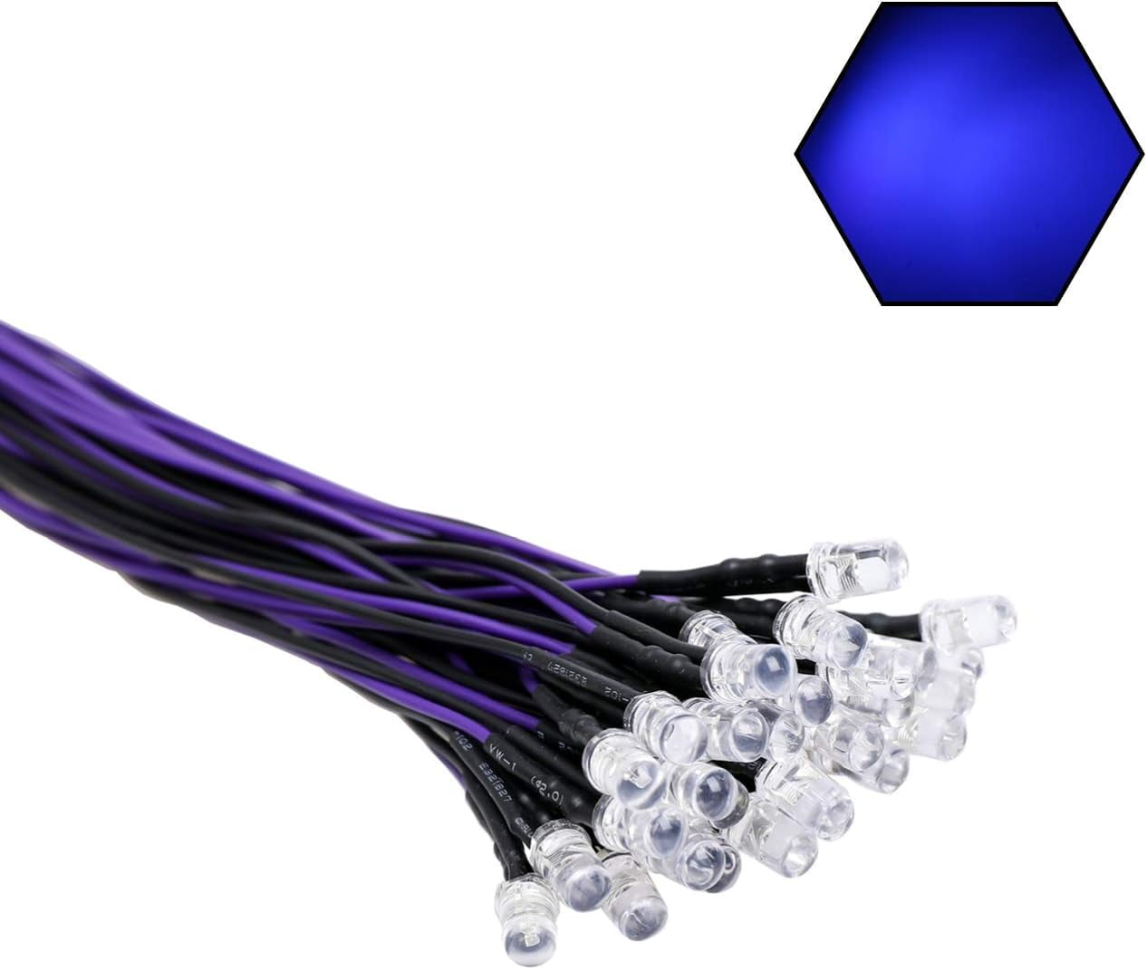 EFEMF-30pcs 12 Volt 5mm UV LED Lights Emitting Diodes Pre Wired 7.9 ...