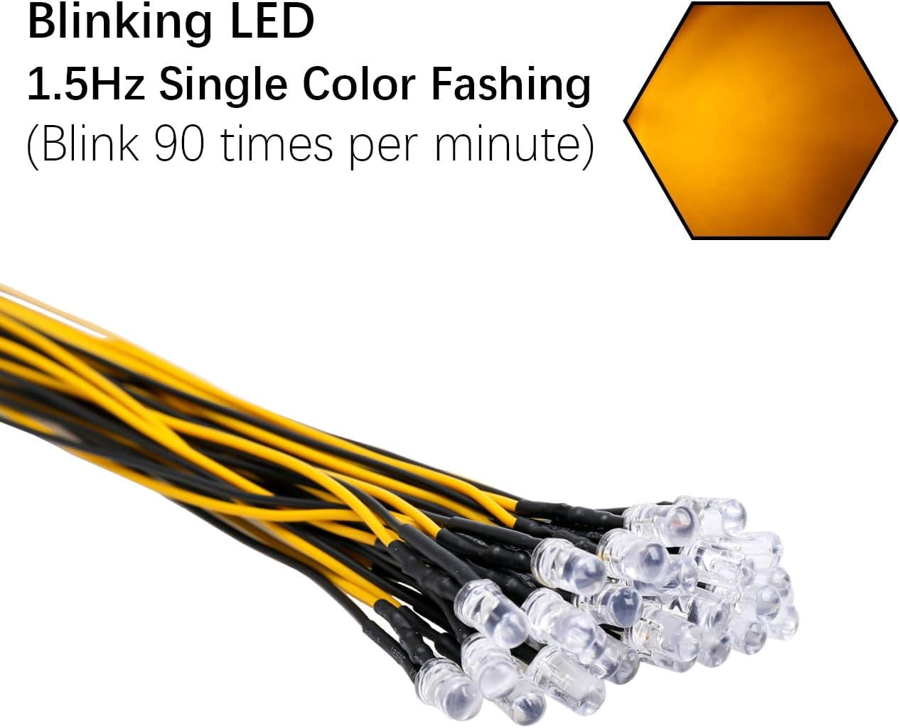 EFEMF-30pcs 12 Volt 5mm Yellow Blinking LED Lights Emitting Diodes (1 ...