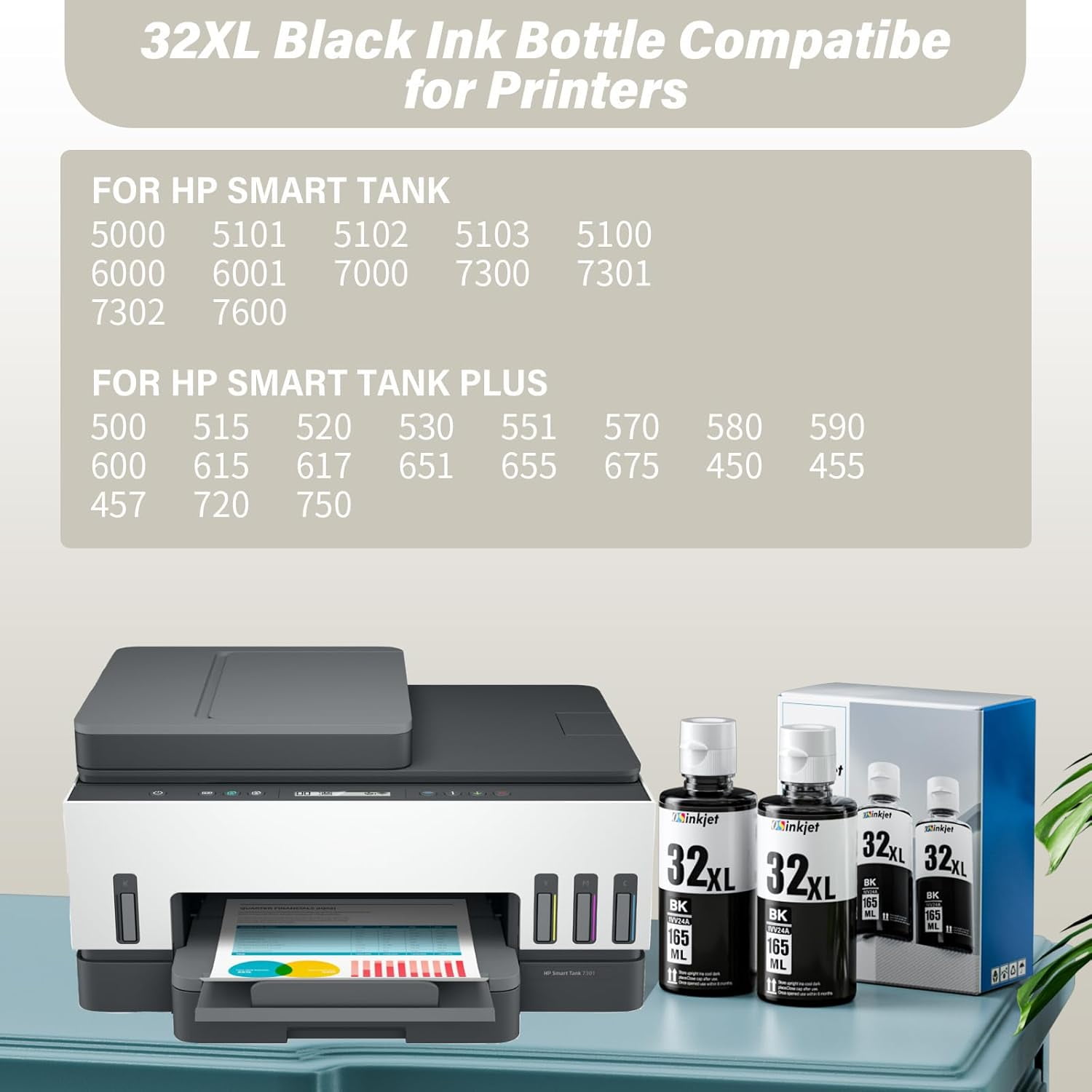 EFEMF-32XL Black Ink Bottle Compatible for HP Smart Tank 7602 5101 6001 ...