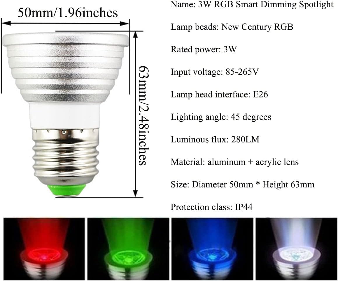 EFEMF-3W RGBW LED Bulbs (4 - Pack) RGB Color Changing Spotlight with IR ...
