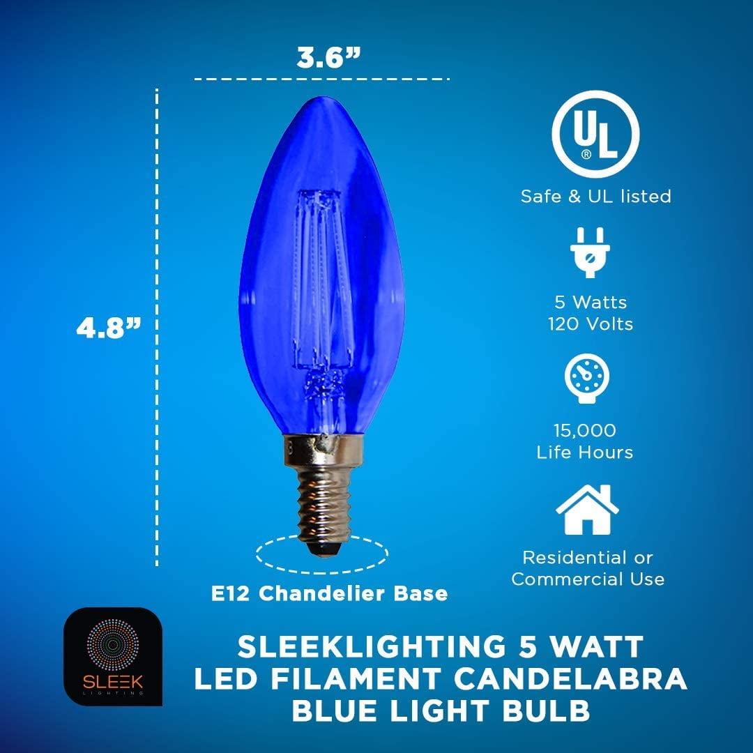 EFEMF-5 Watt E12 LED Filament Candelabra Blue Light Bulb, (60W ...