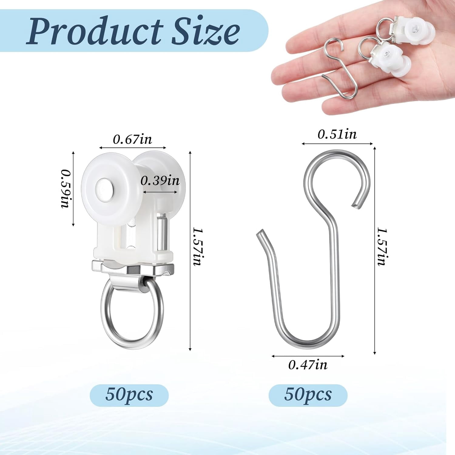 EFEMF-50 Set Curtain Track Hooks Roller Ceiling Mount Curtain Rail ...