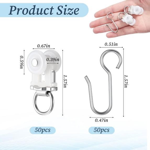 EFEMF-50 Set Curtain Track Hooks Roller Ceiling Mount Curtain Rail ...