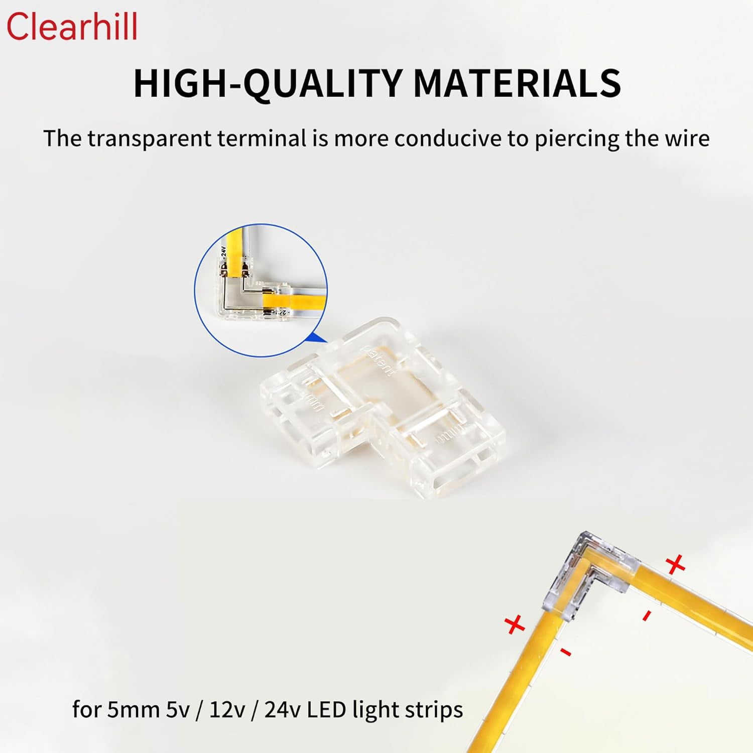 EFEMF-5mm 2Pin 10Pcs Transparent Solderless L-Shape COB LED Strip ...
