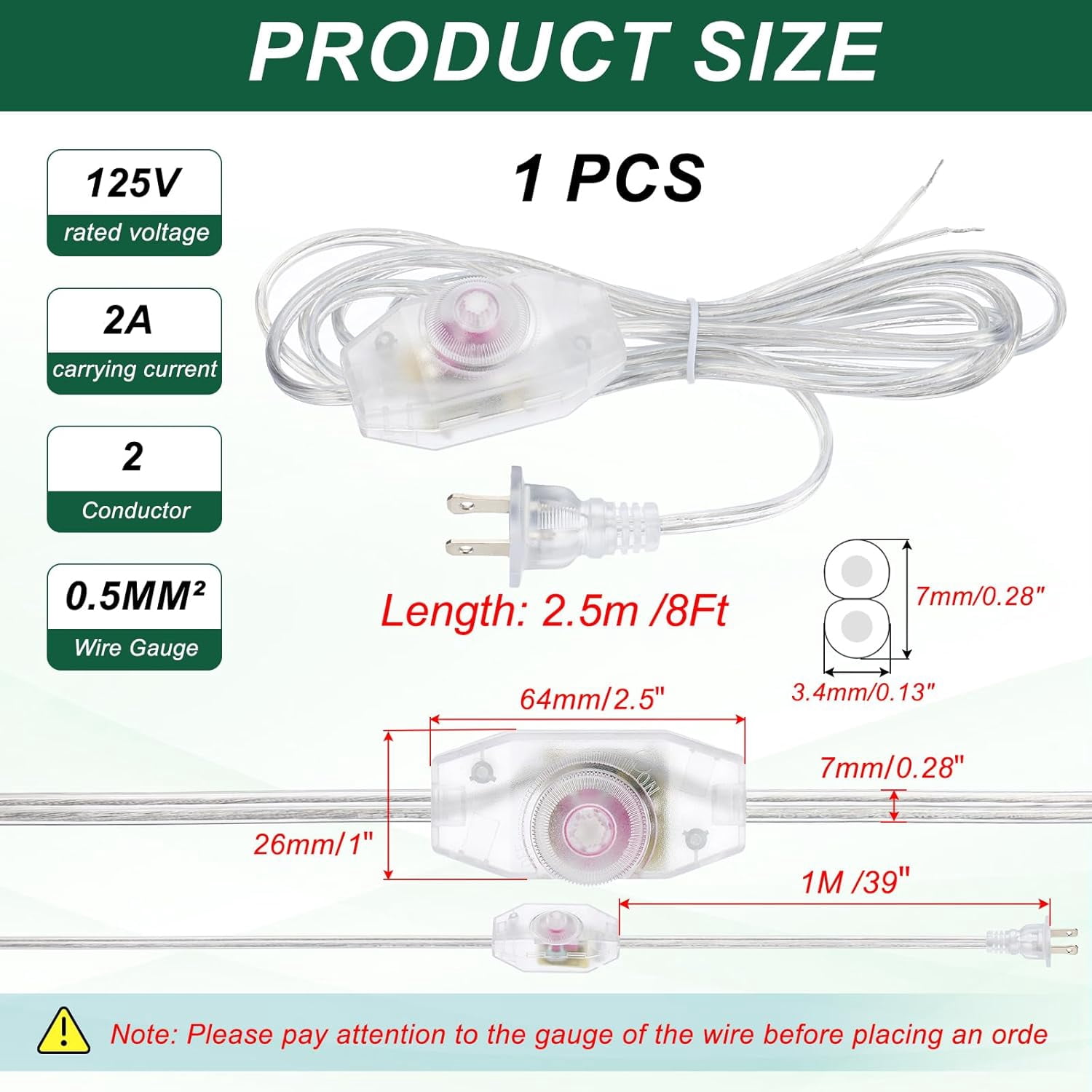 EFEMF-8 Feet Lamp Cord with Plug, UL List Lamp Power Cord with Full ...