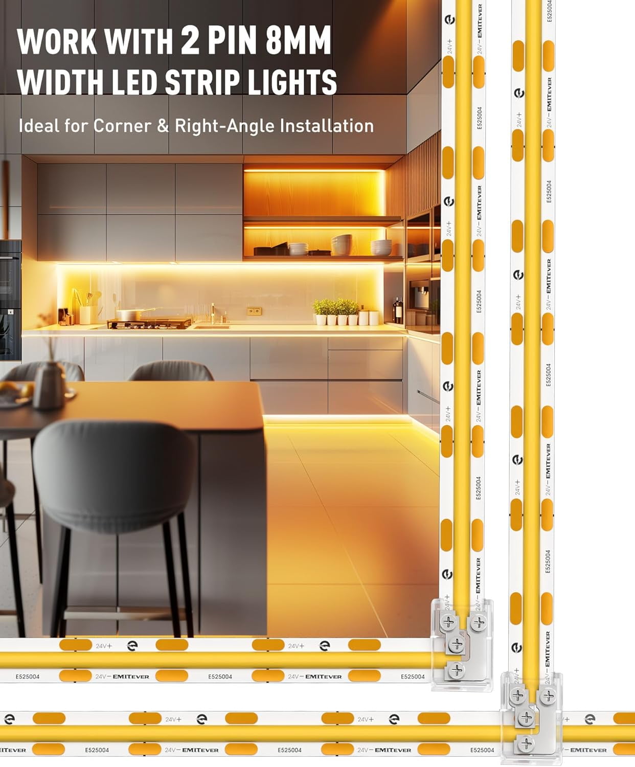 EFEMF-8mm LED Strip Connectors 12pcs, Led Corner Connector T-Shaped ...