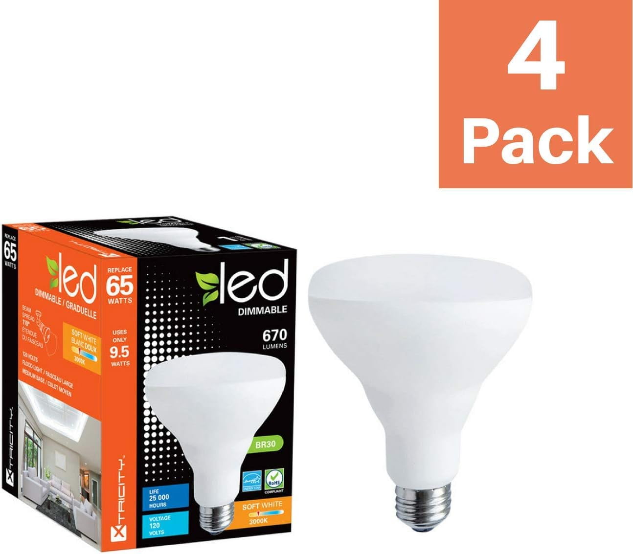 EFEMF-BR30 LED Flood Light Bulb, 9.5 Watt (65W Equivalent), Dimmable ...