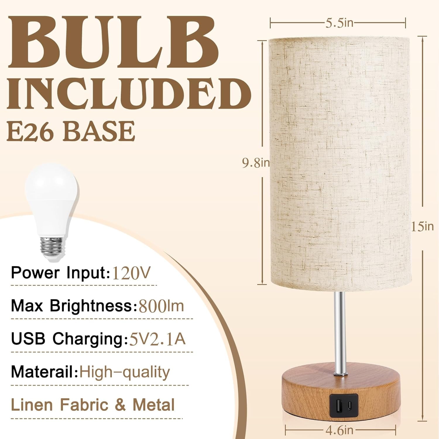 EFEMF-Bedside Table Lamp for Bedroom - 4 Way Dimmable Touch Lamp with ...