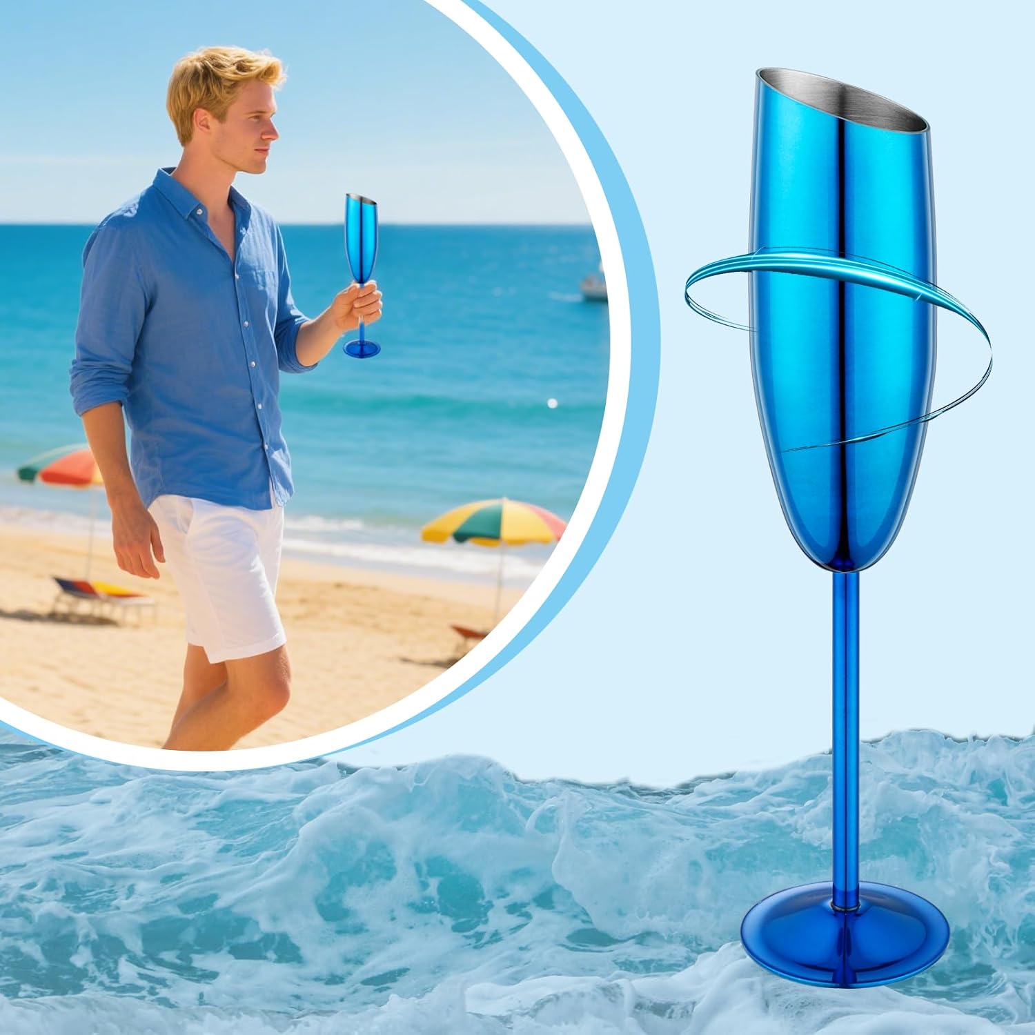 EFEMF-Champagne Flutes Set of 2, Premiumty Stainless Steel High Footed ...