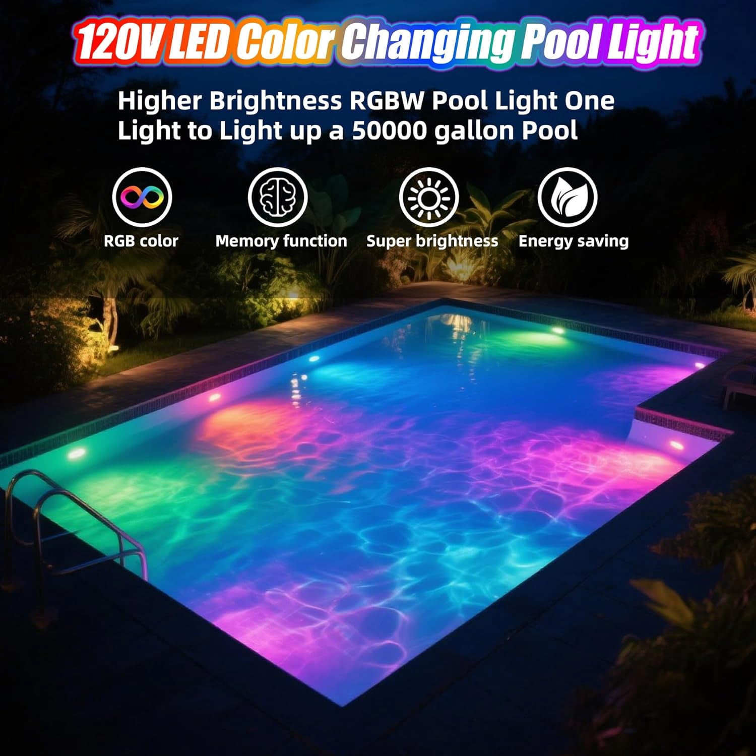 EFEMF-Color LED Pool Lights for Inground Pool, 120V 40W RGBW Pool Light ...