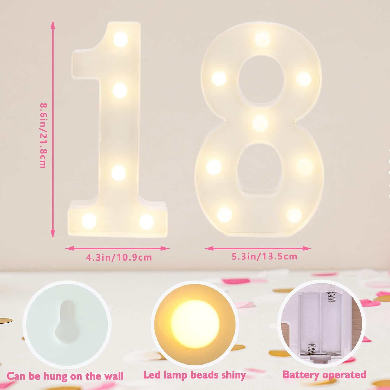 EFEMF-Decorative Led Light Up Numbers, 18th Birthday Decorations, Warm ...