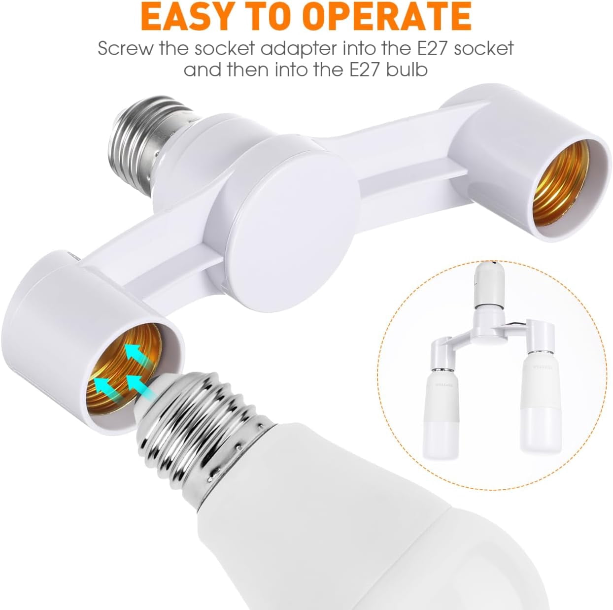 EFEMF-E27 Light Socket Splitter Dual Heads Lamp Holder Adapter for Led ...