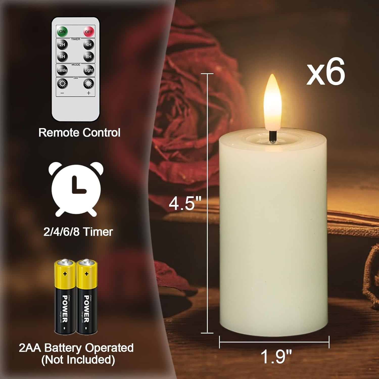 EFEMF-Flameless Candles Battery Operated with 10-Key Remote and Timer 6 ...