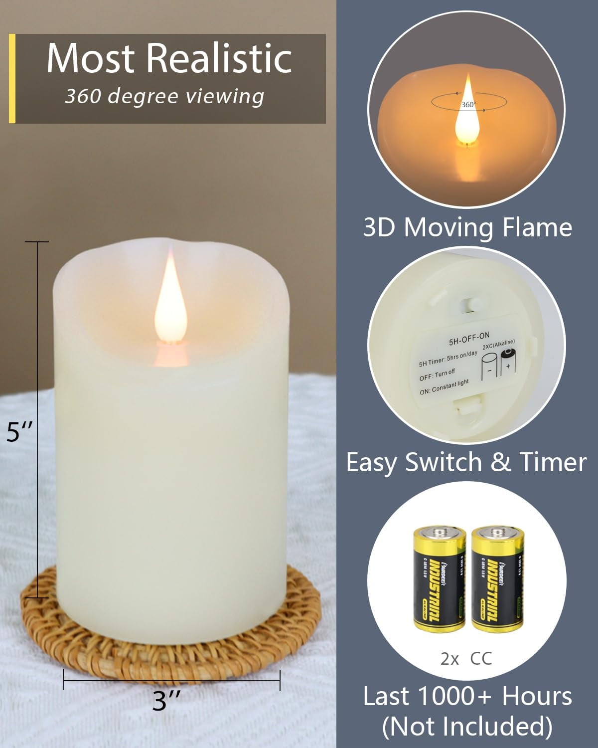 EFEMF-Flameless Candles Flickering 3D Moving Flame, Last 1000+ Hours ...