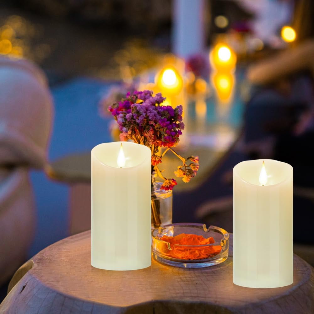 EFEMF-Flameless Flickering Battery Operated Candles 2pack Real Wax ...