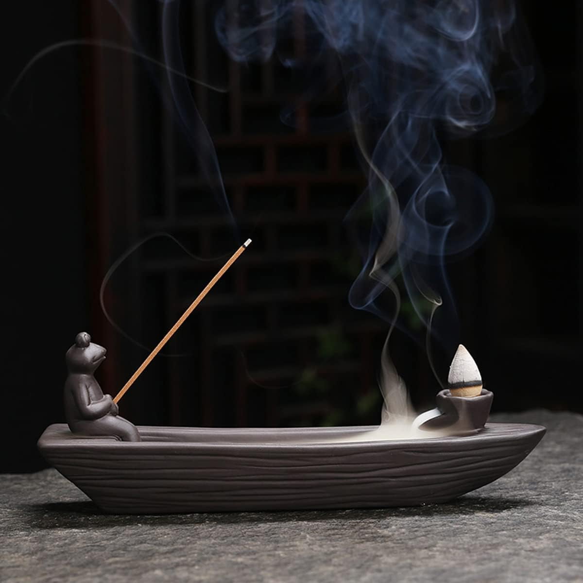 EFEMF-Frog Incense Holder Waterfall - Ceramic Cone Backflow Incense ...