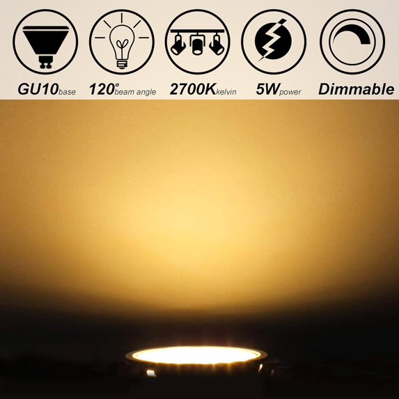 EFEMF-GU10 Dimmable 5W LED Bulbs, Replace 50W Halogen, 2700K Warm White ...