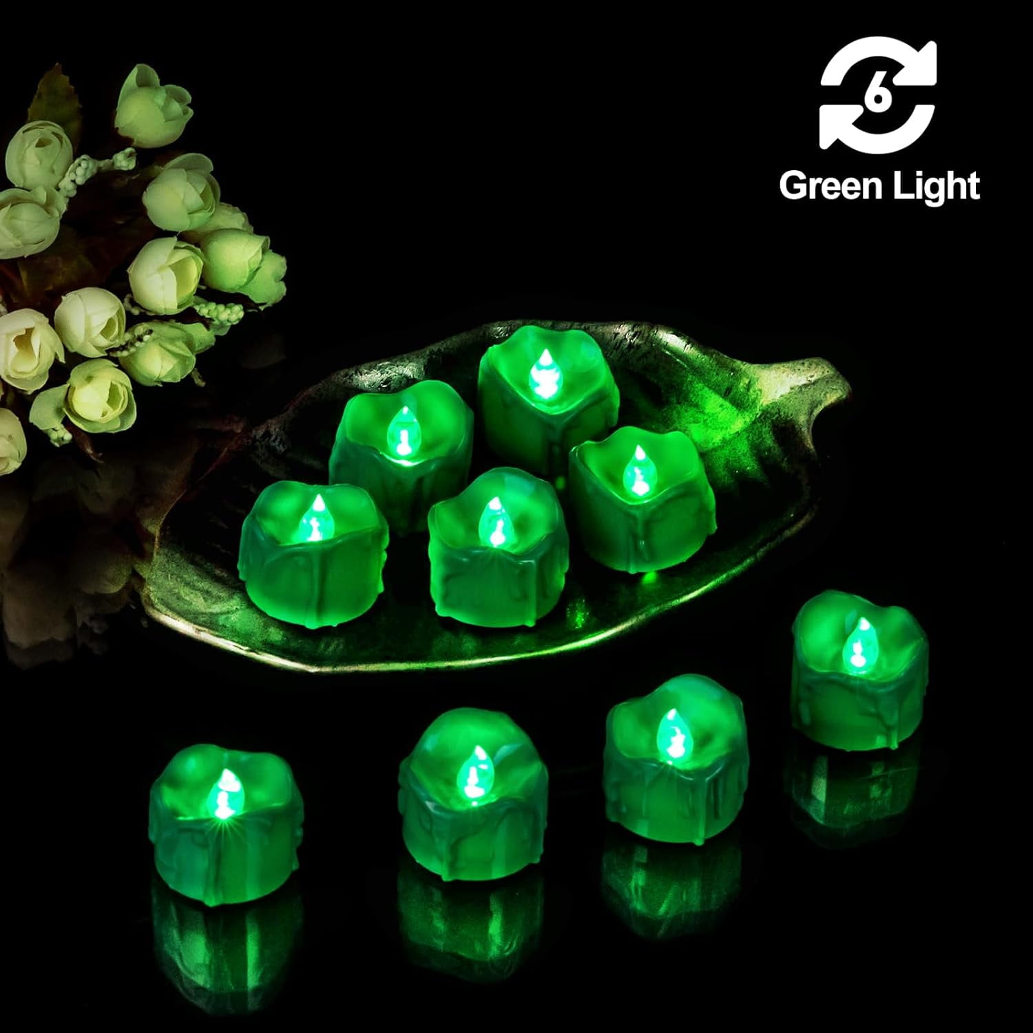 EFEMF-Green Flickering Flame Tealight Candles with 6H Timer (No Remote ...