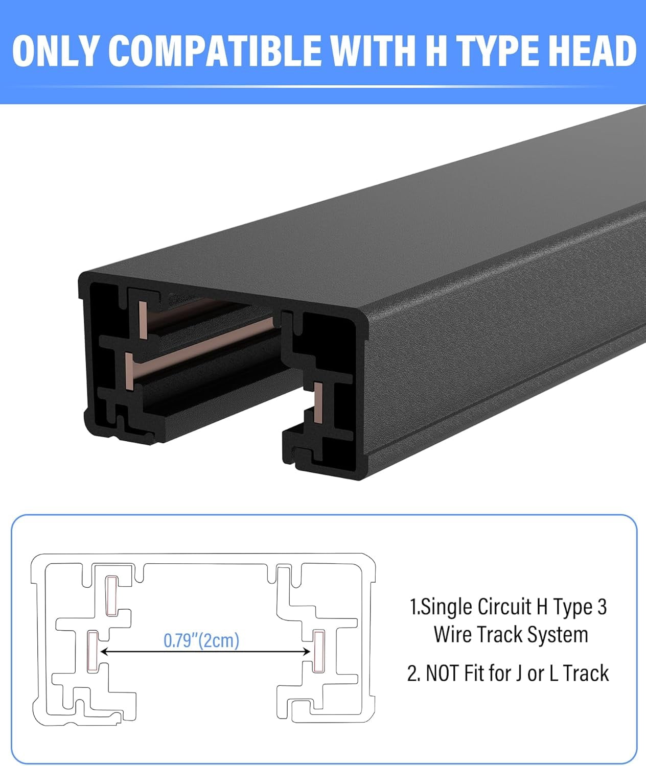 EFEMF-H Track Lghting Rails 4FT, Black Tracks 3 Wire with I Connector ...