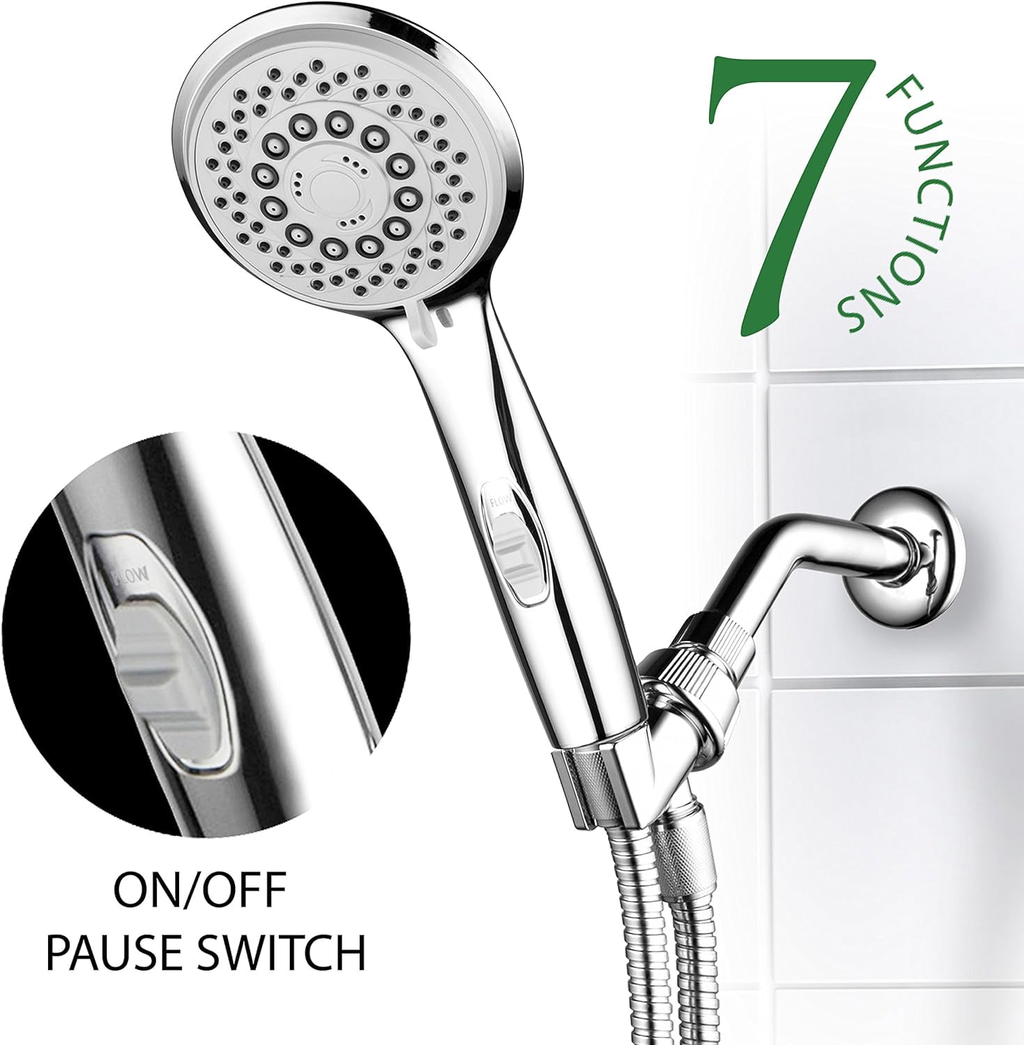 EFEMF-High-Pressure 7-Setting Handheld Shower Head with 4-inch Face ...