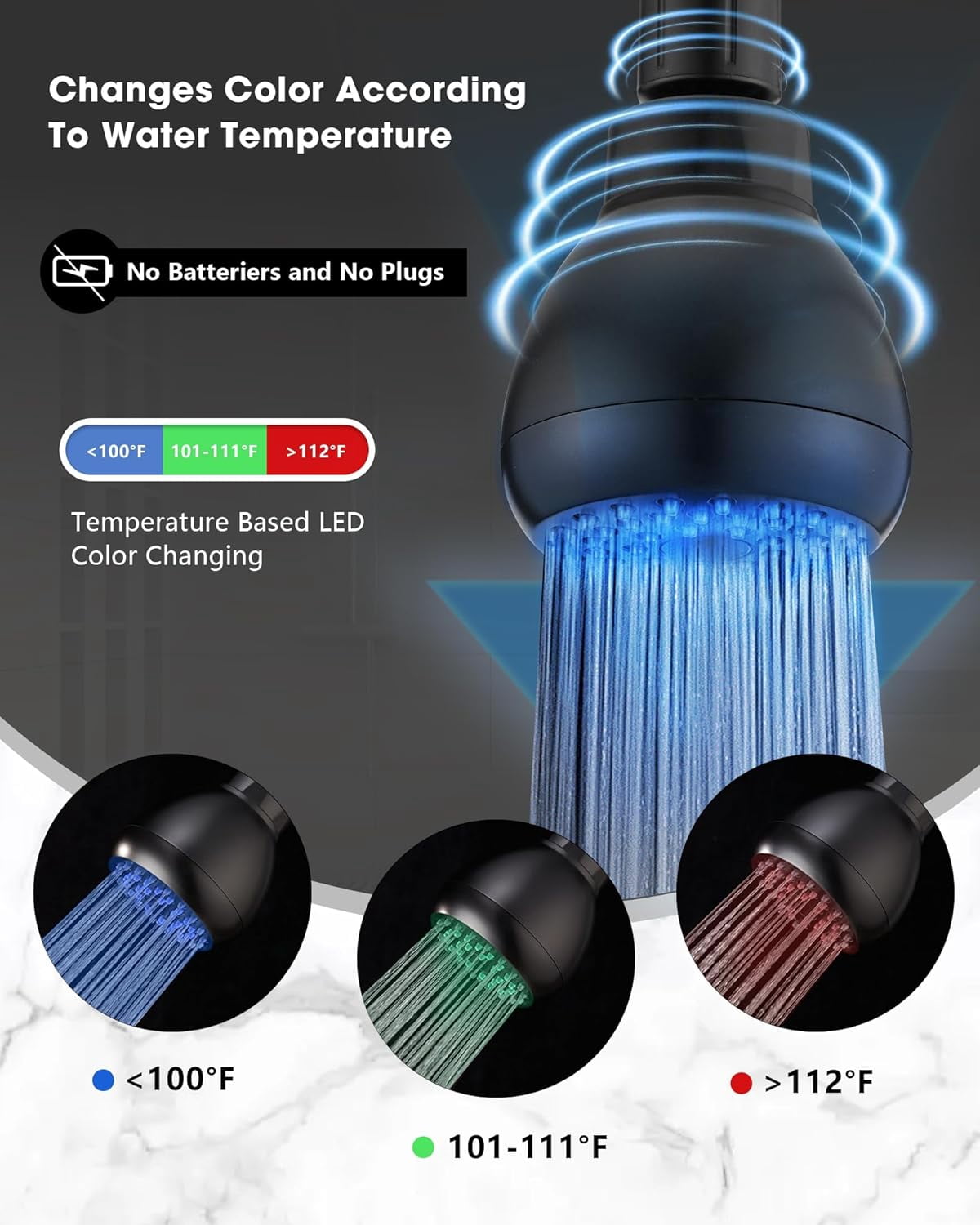 EFEMF-High Pressure Led Showerhead, High Flow Shower Head with 3 Colors ...