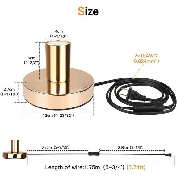 EFEMF-Industrial Table Lamp, Gold E26 E27 Base Without Shade, Mini ...