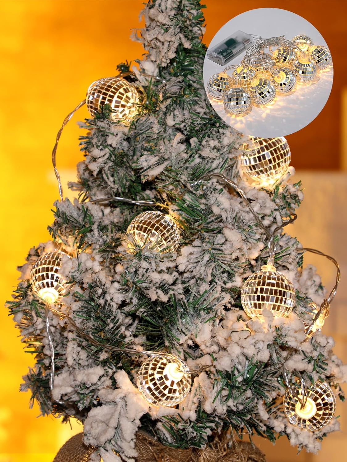 EFEMF-LED Disco Ball String Light Battery Powered Mirror Balls ...