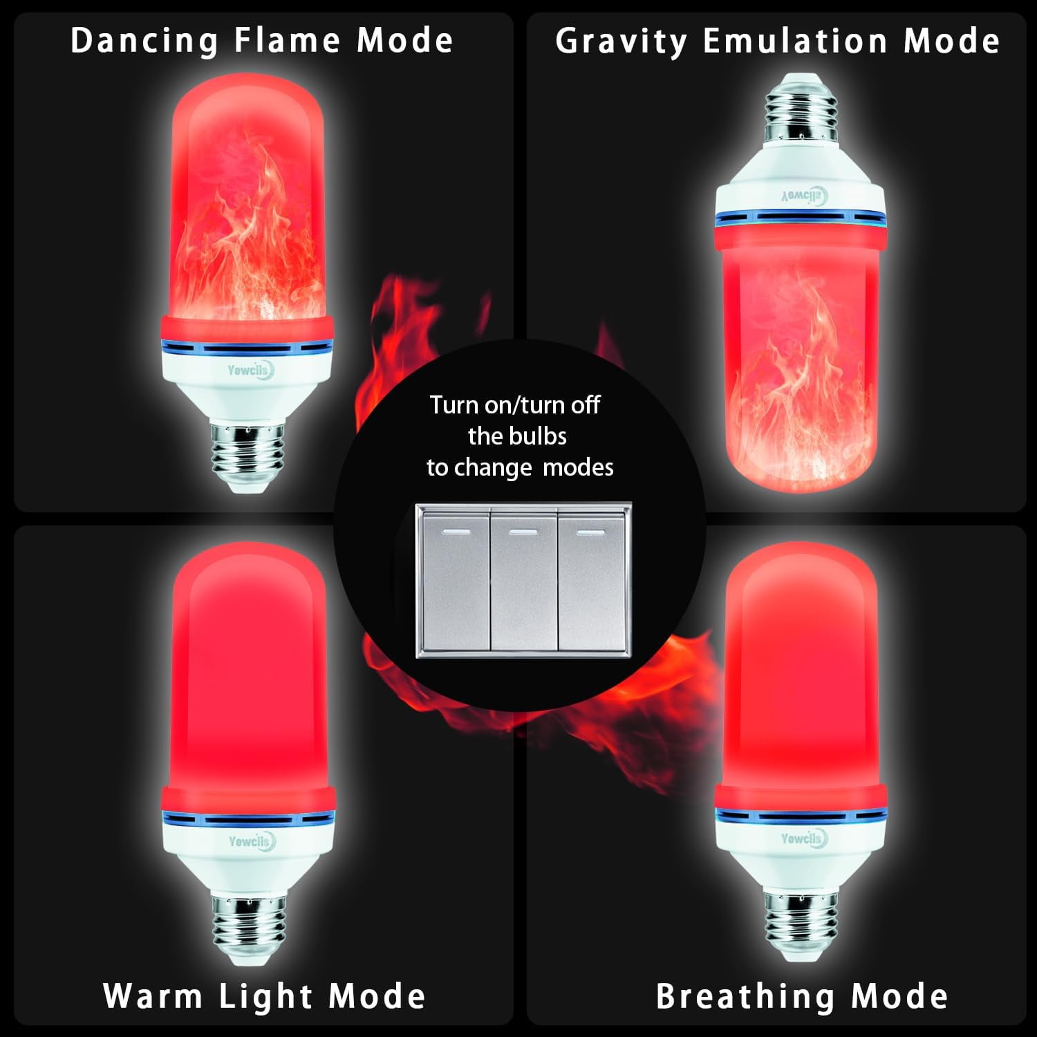 EFEMF-LED Flame Effect Light Bulb, 4 Modes E26 Base Fire Light Bulbs ...