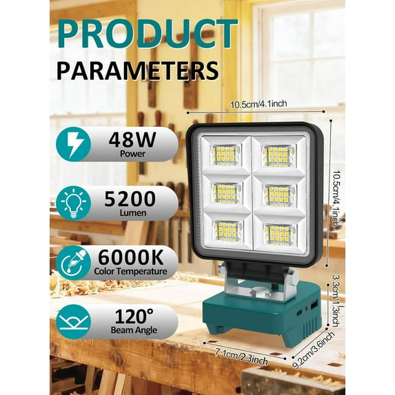 EFEMF-LED Work Light Compatible with Makita 18V Battery, 5200LM ...