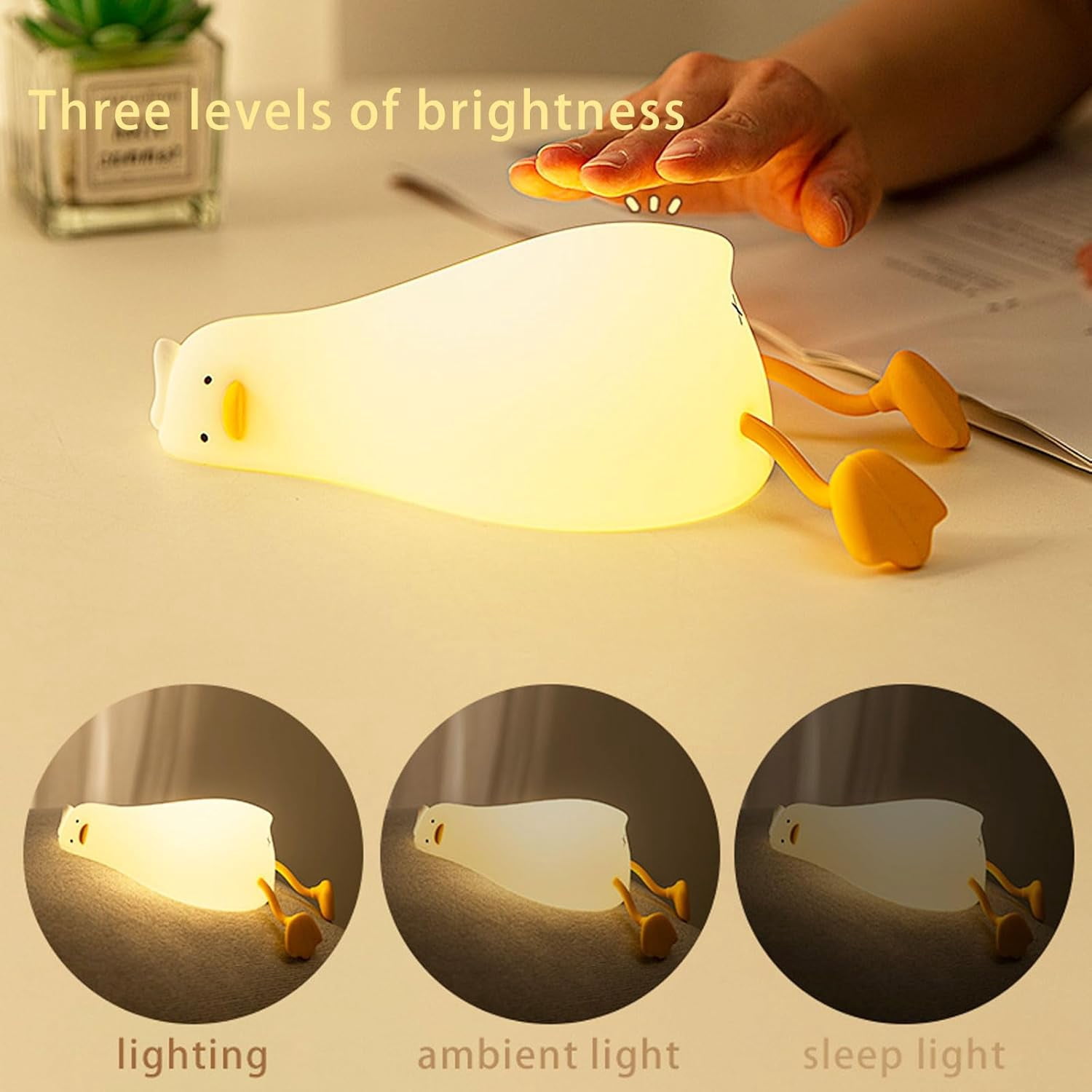 EFEMF-Lying Flat Duck Night Light,Three Level Dimmable Touch Control ...