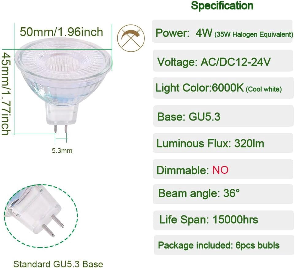 EFEMF-MR16 12-24v Non-dimmable 4w cob led spot Light Bulb 35w Halogen ...
