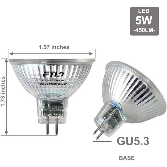 EFEMF-MR16 LED Bulb Non Dimmable 5000K Daylight White Glass 5W AC/DC ...