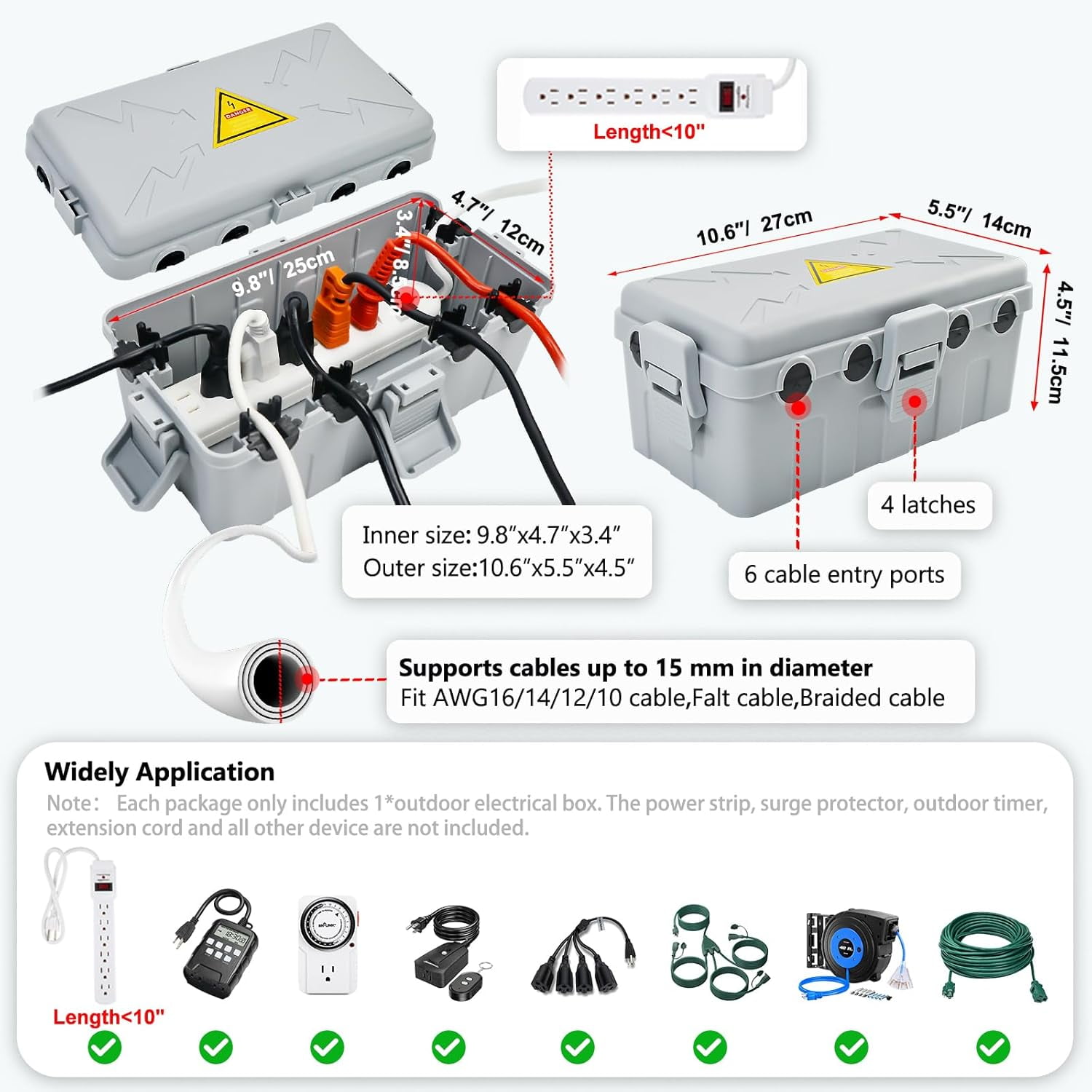 EFEMF-Medium Outdoor Electrical Box(10.6x5.5x4.5inch),Weatherproof ...
