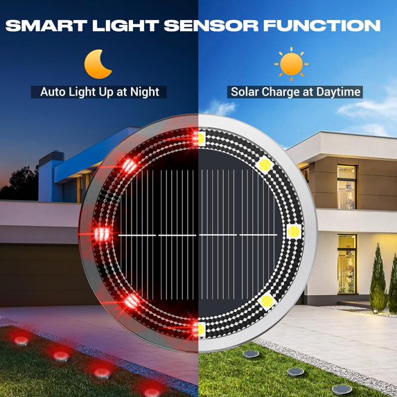 EFEMF-Mini Solar Ground Lights Outdoor, 4 Pack Flat Solar Powered Disc ...