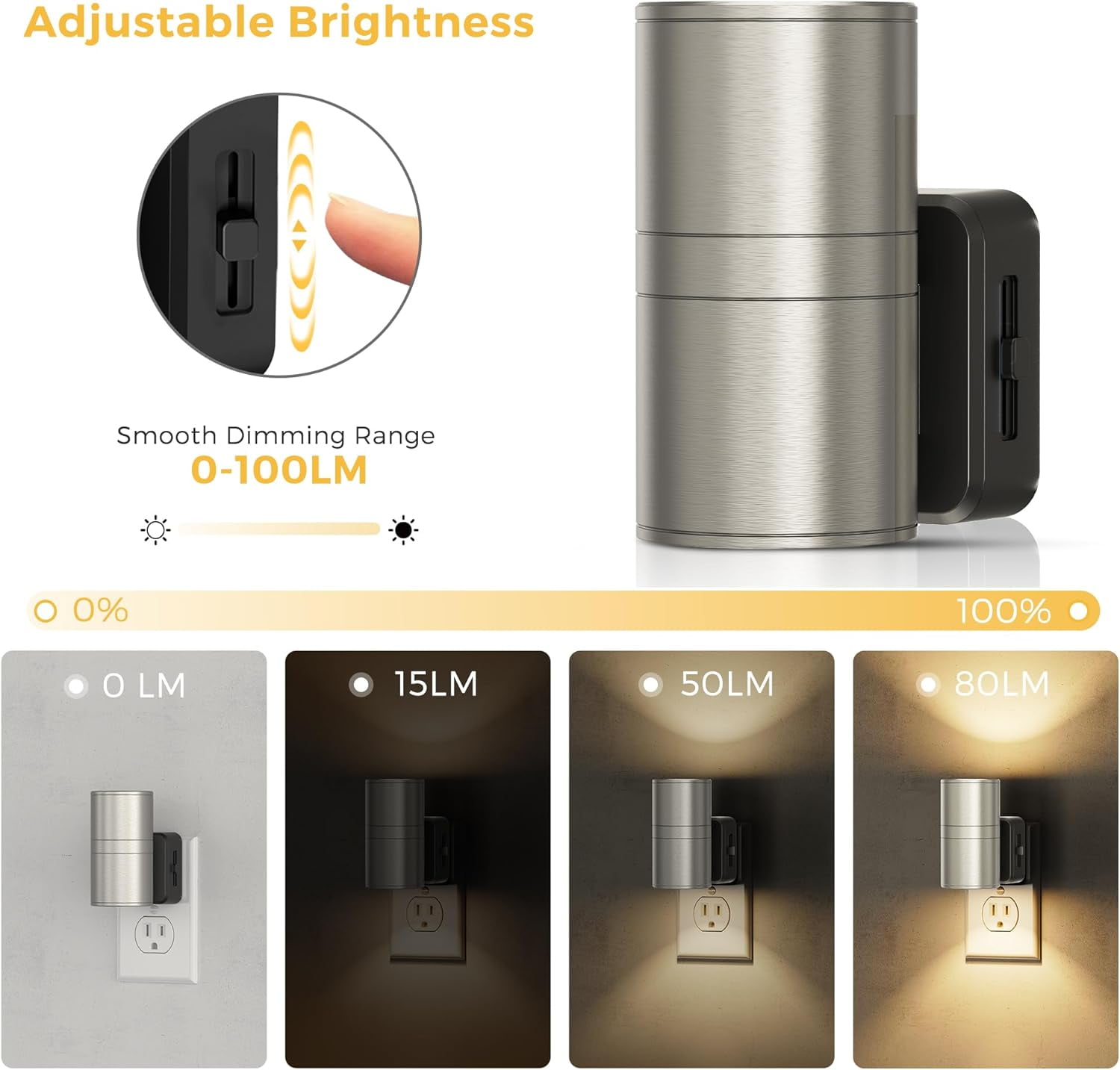 EFEMF-Night Light, Dimmable Night Lights Plug into Wall,[1 Pack] Metal ...