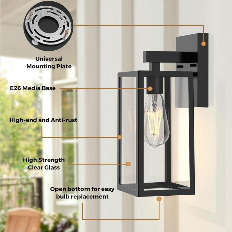 EFEMF-Outdoor Wall Light Fixture, Black Waterproof Lantern with Shatter ...
